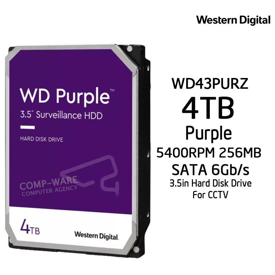 Western Digital WD43PURZ Surveillance Purple 4TB 256MB SATA3 24x7 ...