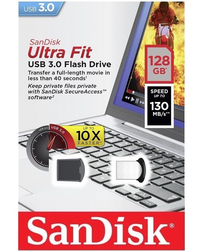 SanDisk Ultra Fit 128GB Ultra Fit USB 3.0 Flash Drive up to 150MB/s ...